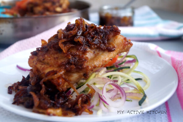 Baked Chicken Suya and Caramelised Onions - My Active Kitchen